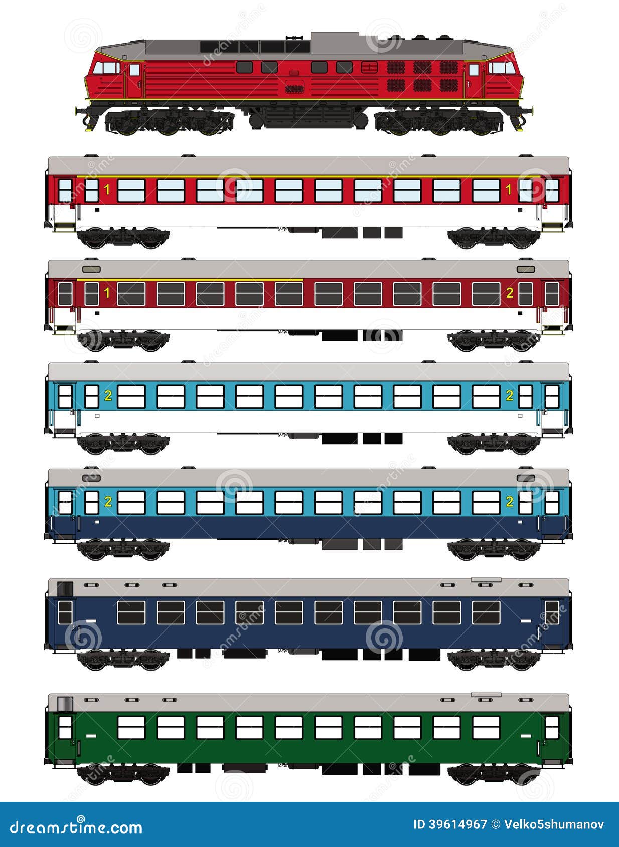 Train Set Passenger Waggons And Locomotive Royalty-Free Stock Photo ...
