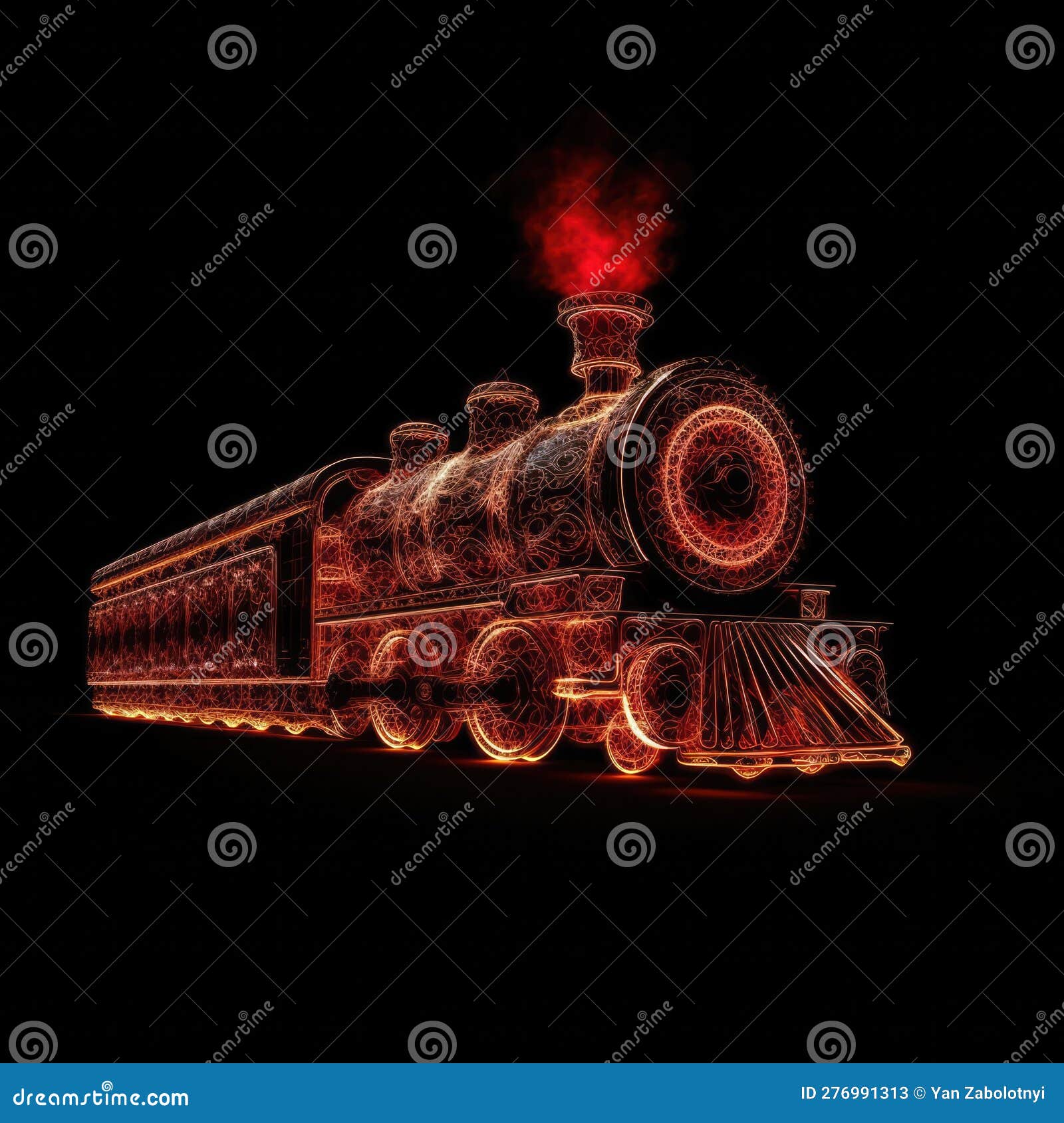Train Shape in Red Fire on Black Background. Generative AI Stock ...