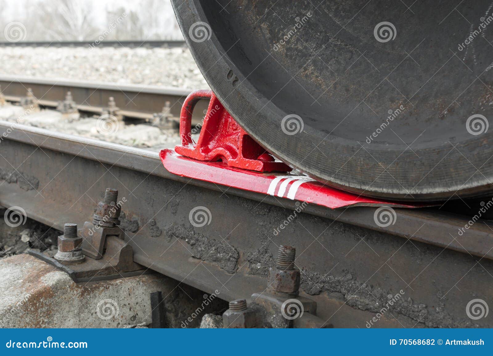 Train Shoe Propped Wheel Train. Stock Photo - Image of inhibit, stop ...