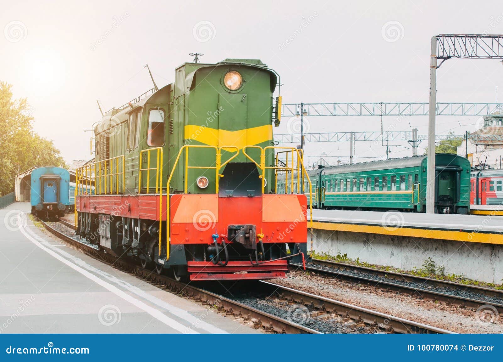 Train, Shunting Locomotive on the Passenger Platform. Stock Photo ...