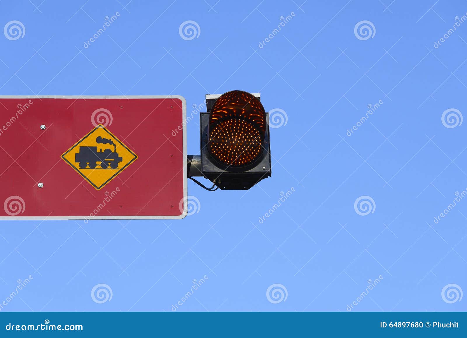 Train Sign and Warning Light Stock Photo - Image of tracks, stop: 64897680