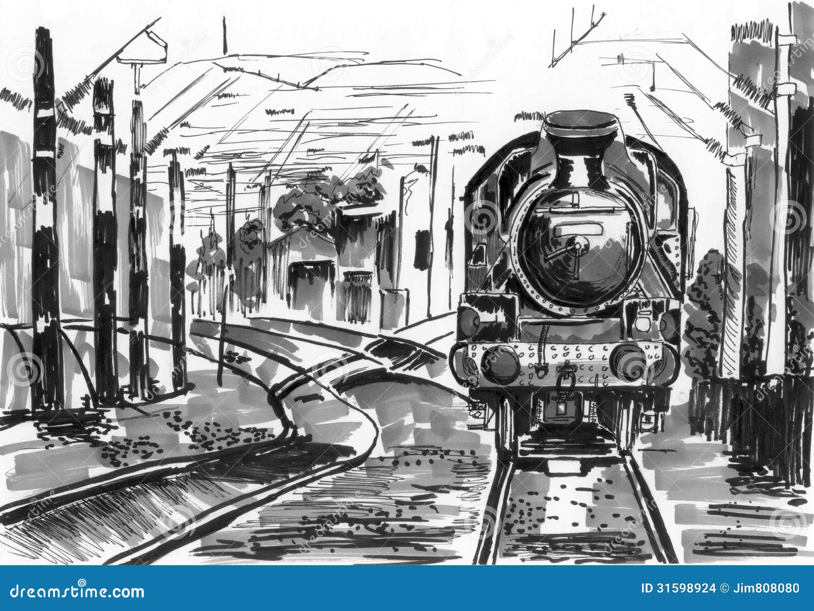 Train sketch stock illustration. Illustration of arrival - 31598924