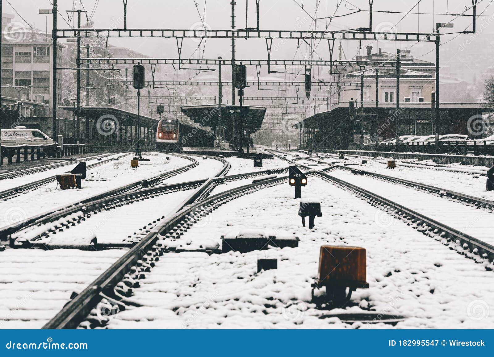 Train on snow covered editorial photography. Image of landscape - 182995547