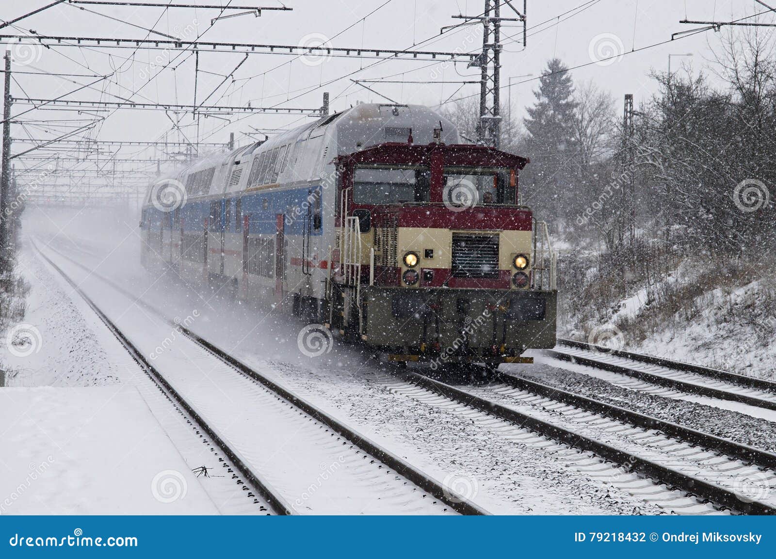 Train in the snow stock photo. Image of locomotive, electric - 79218432