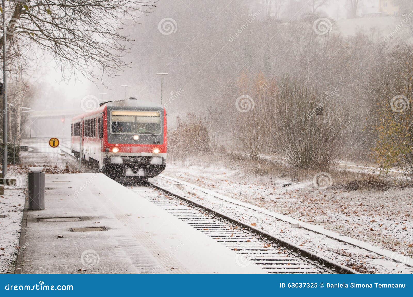 Train through snow storm stock image. Image of morning - 63037325
