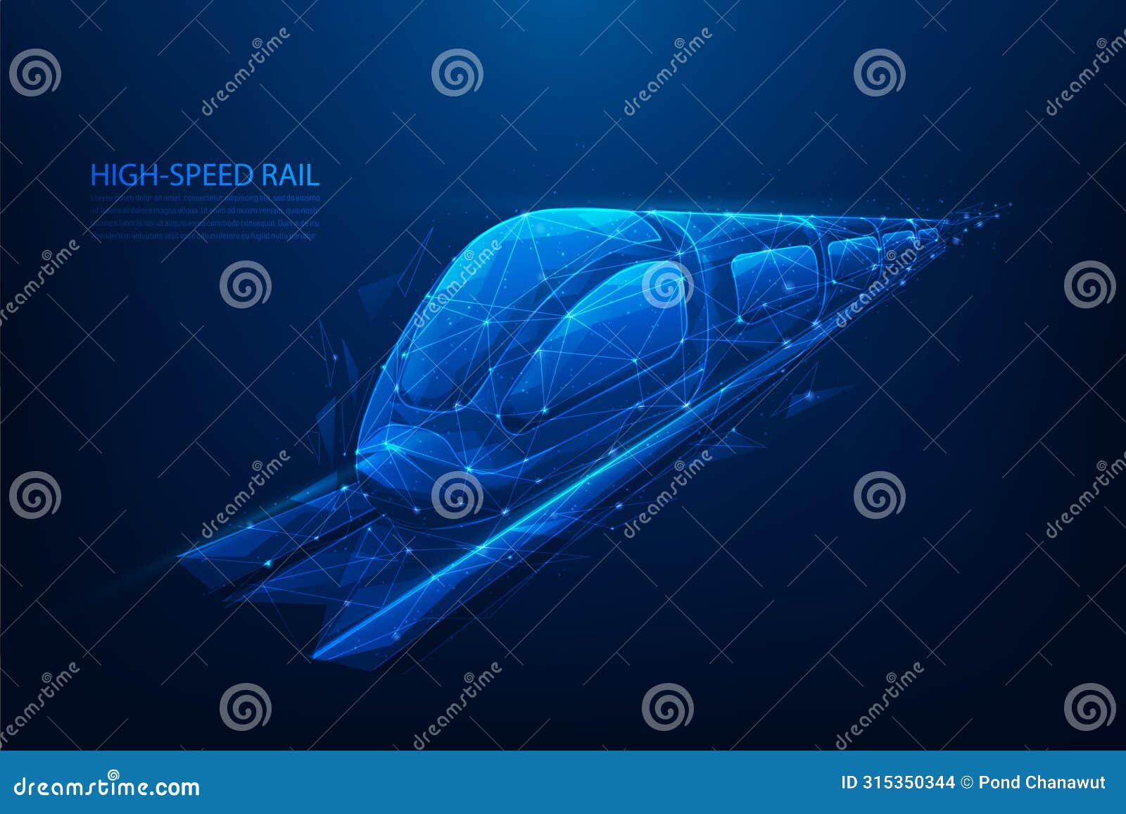Train Speed Technology Low Poly Wireframe on Blue Background. Logistic ...