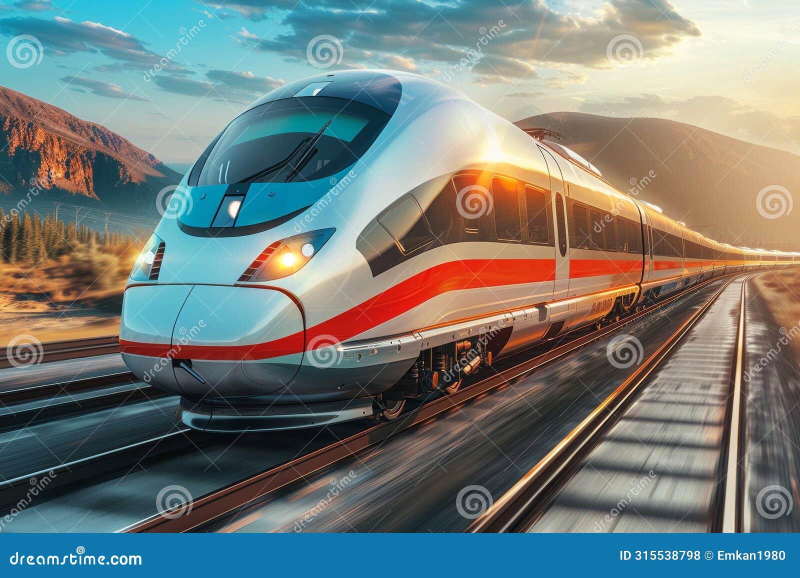 Train Speeding through a Modern Train Station Filled with Passengers ...