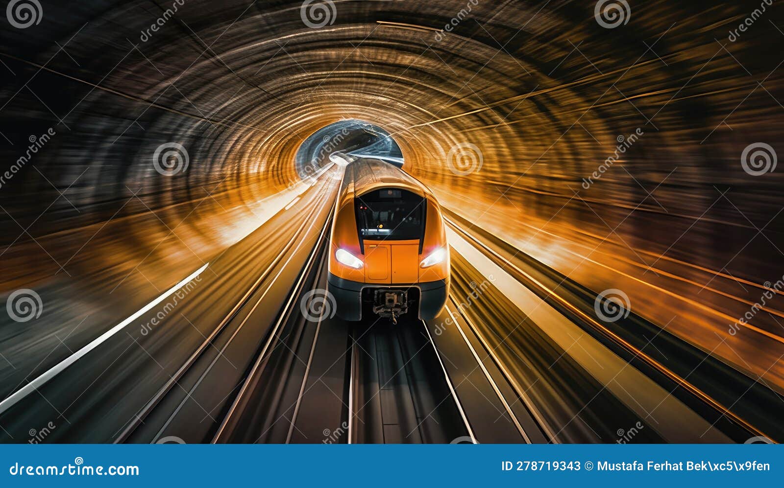 A Train Speeding through a Tunnel with Motion. Generative AI Stock ...