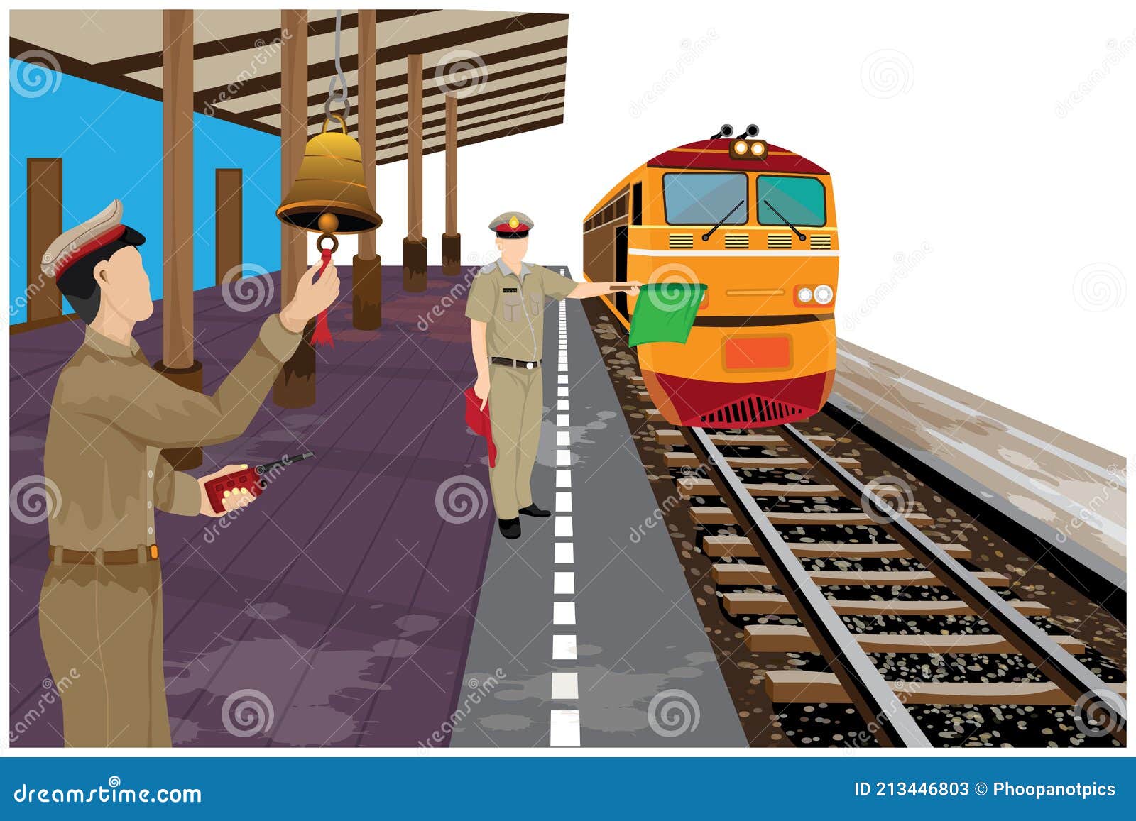 Train Staff Work at Train Station Stock Vector - Illustration of bell ...