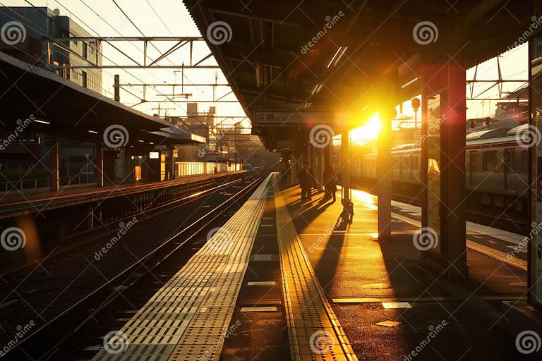 A Train Station with a Train in the Background Stock Illustration ...