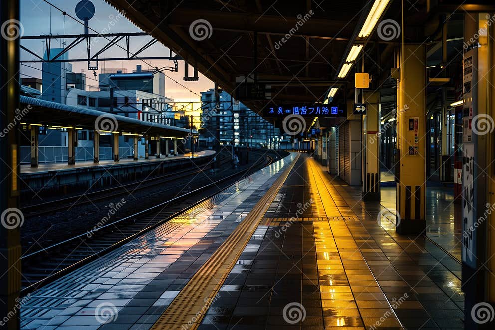 A Train Station with a Train in the Background Stock Illustration ...