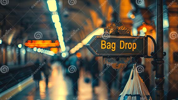 Train Station with Bag Drop Sign. Stock Photo - Image of destination ...