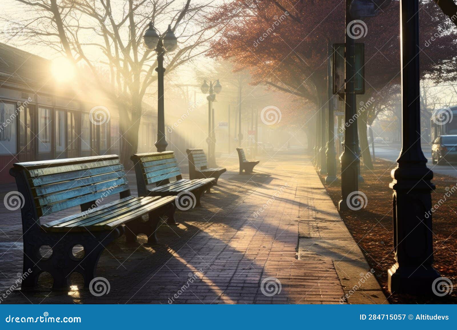 Train Station Benches Under Soft Morning Light Stock Illustration ...