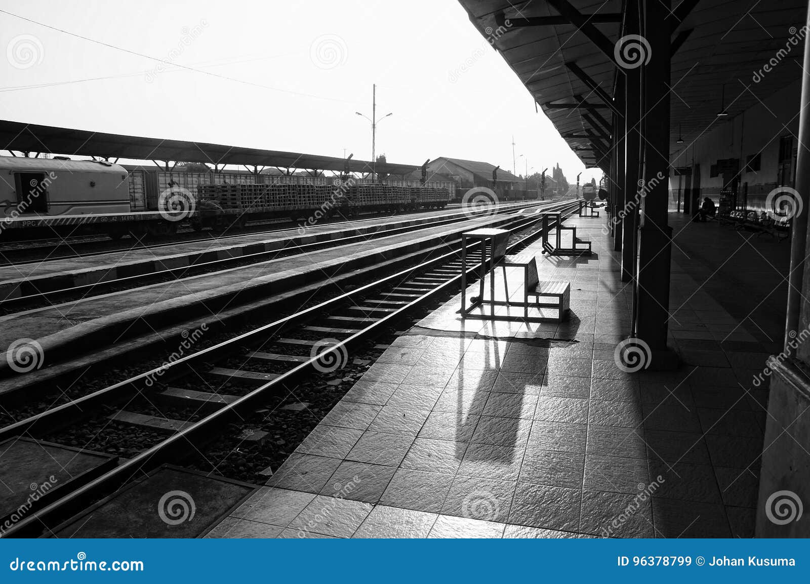 Train Station in Black and White Stock Image - Image of monochrome ...