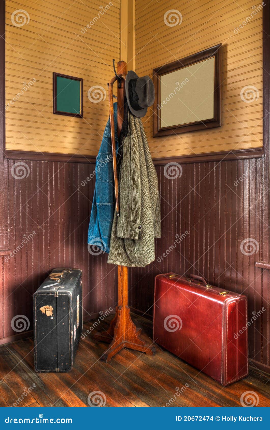 Train Station Coat Rack & Luggage in Corner Stock Photo - Image of ...