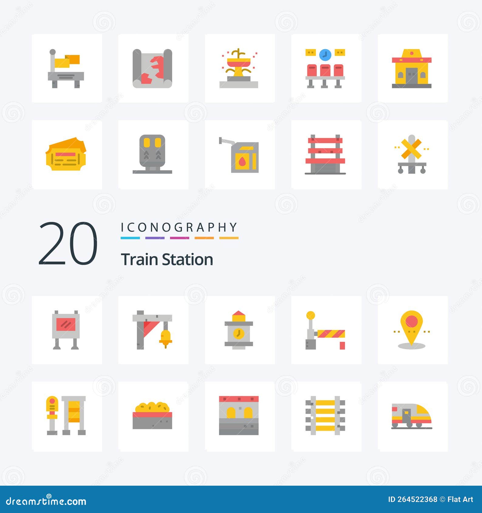 20 Train Station Flat Color Icon Pack Like Bench Pin Train Location ...