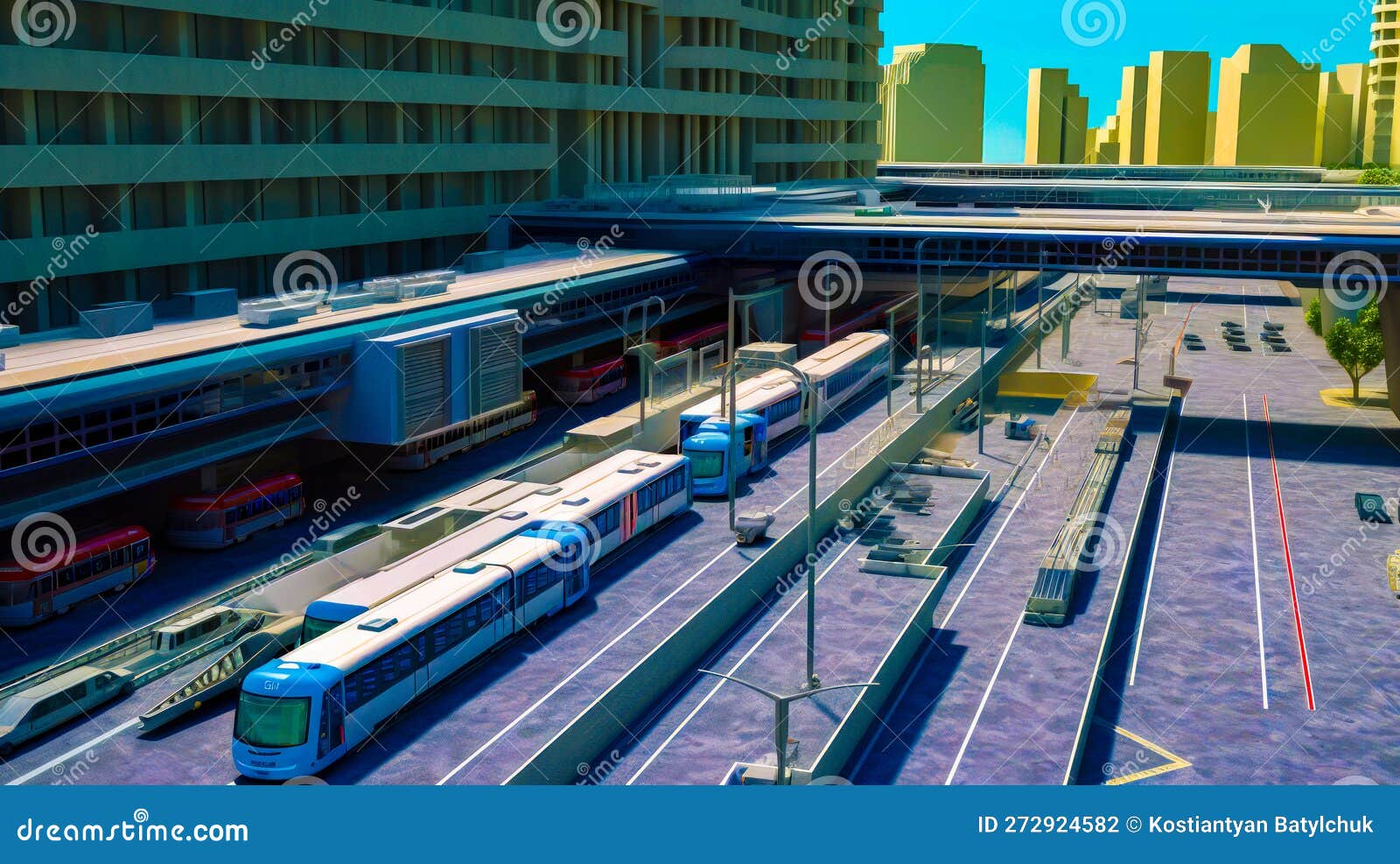 Train Station with Multiple Trains on the Tracks. Generative AI Stock ...