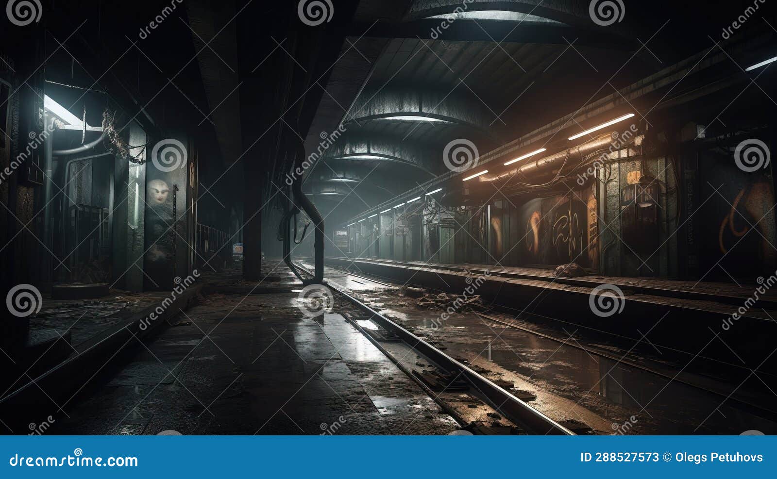 A Train Station at Night with a Train on the Tracks and a Person ...