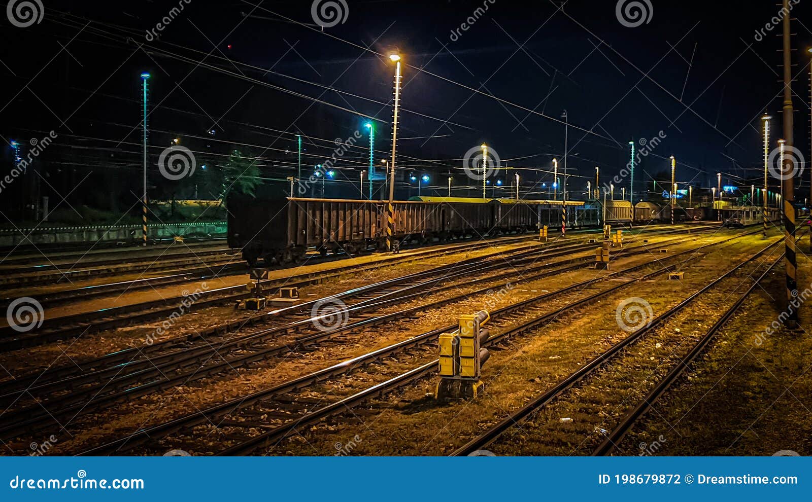 Train Station in Night Under Lamps Stock Photo - Image of rails, night ...