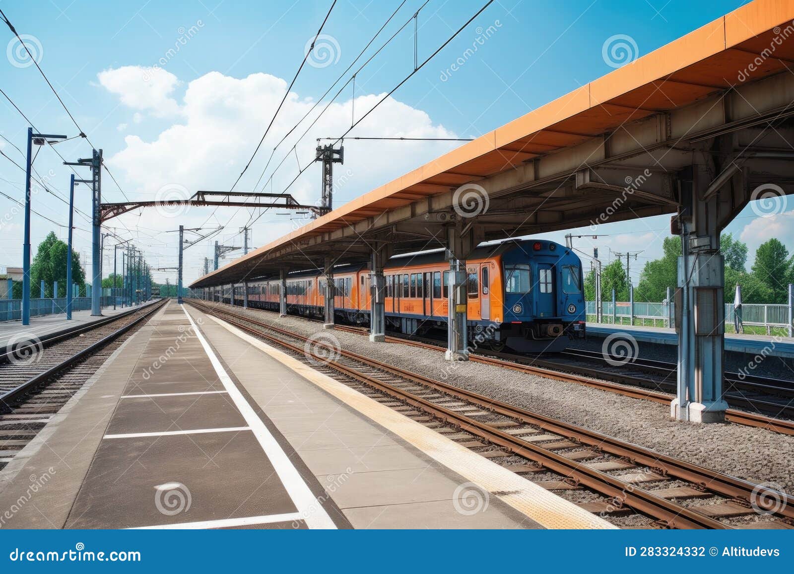 Train Station Platform, with Train Approaching and Passengers Boarding ...