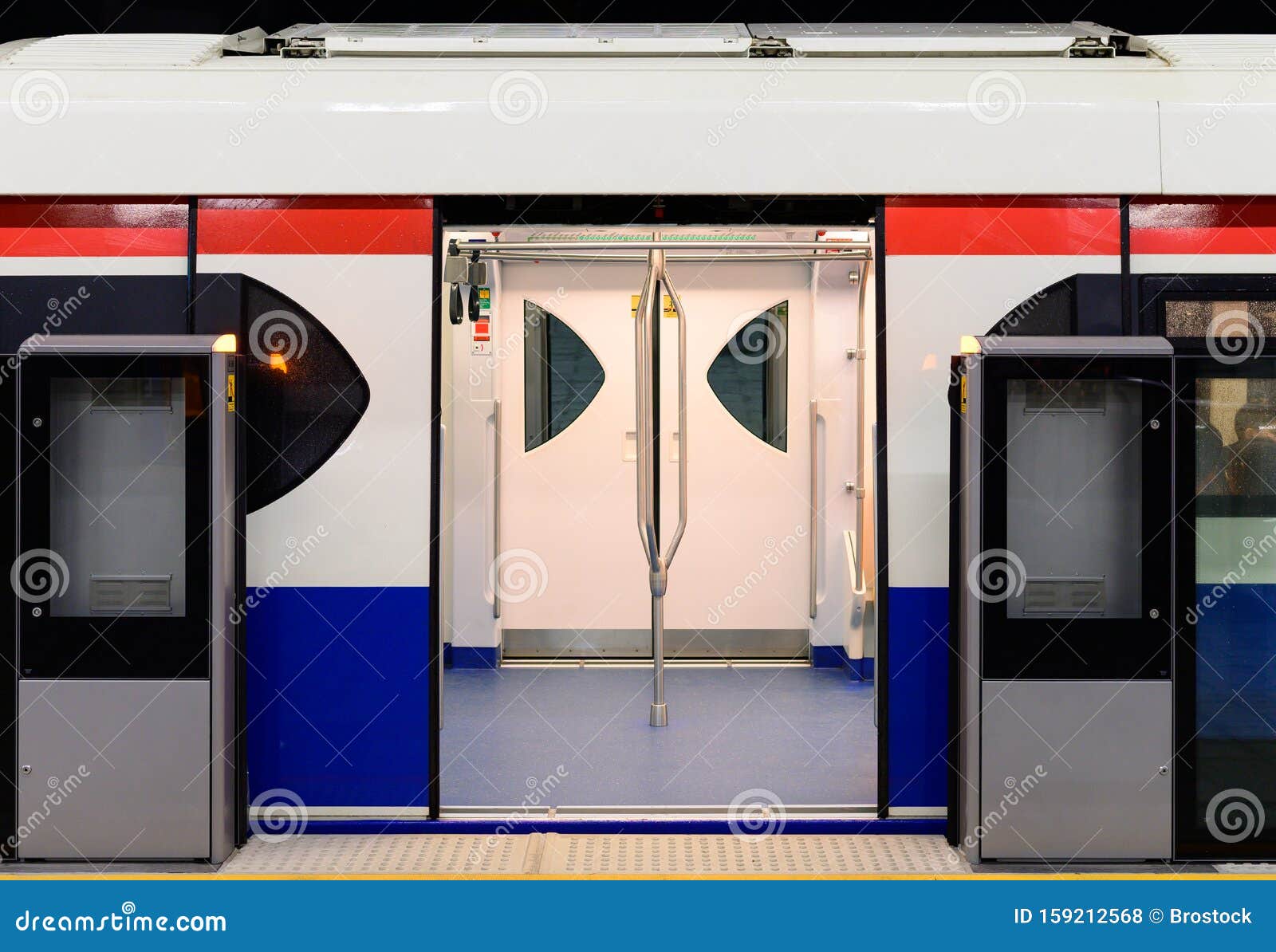 Train at Station Platform with Open Door Stock Photo - Image of side ...