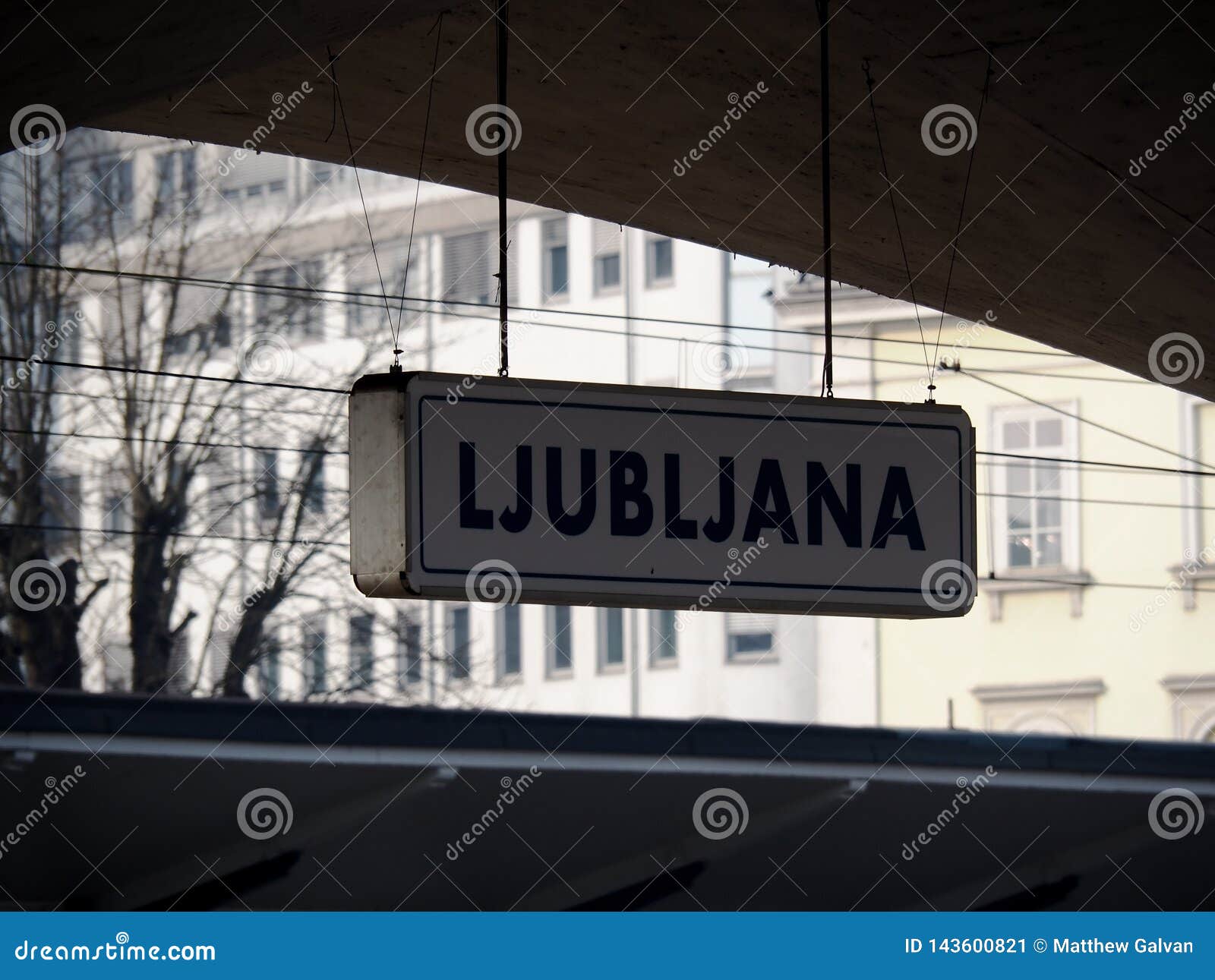 Train station sign stock image. Image of tree, city - 143600821