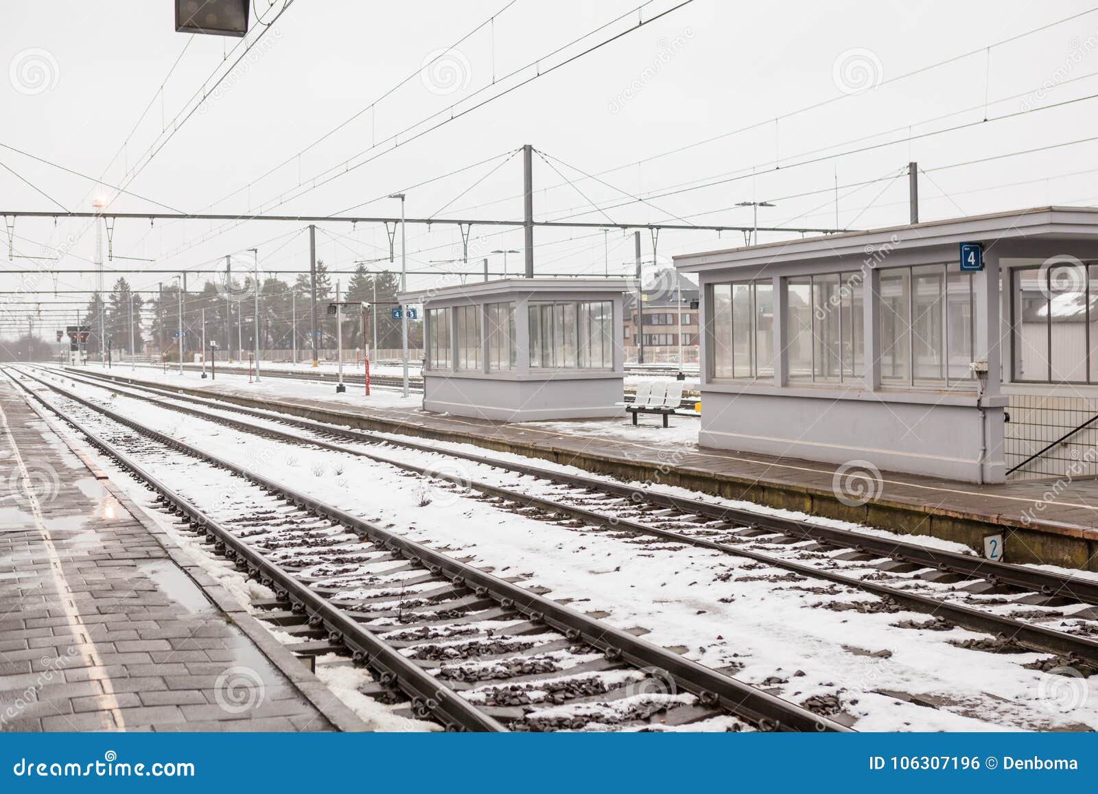 Train station in the snow stock photo. Image of frost - 106307196