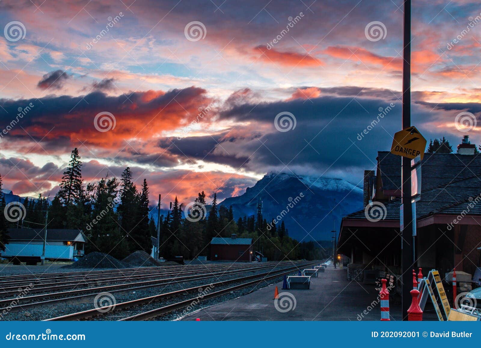 Train Station at Sunrise. Banff National Park,Alberta,Canada Stock ...