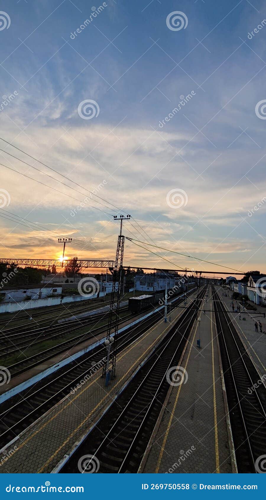 Train Station sunset stock photo. Image of track, morning - 269750558