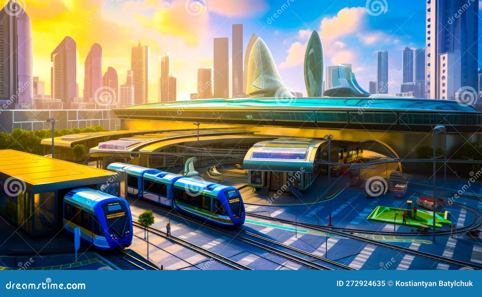 Train Station with Two Trains on the Tracks. Generative AI Stock ...