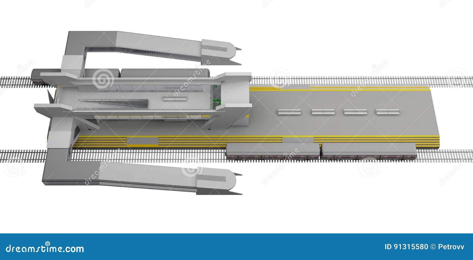 Train Station View Above 3d Rendering Stock Illustration - Illustration ...