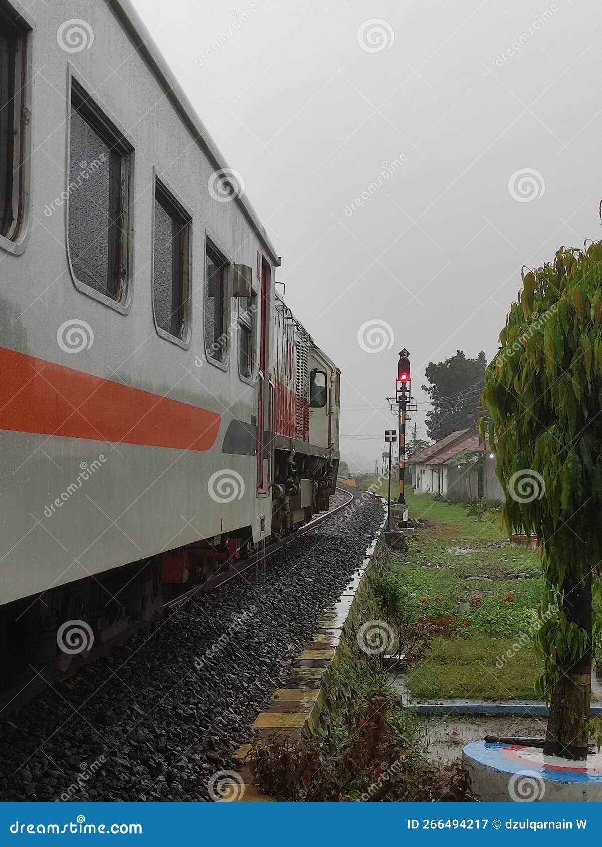 The Train Stopped because of the Rain Stock Image - Image of redlight ...