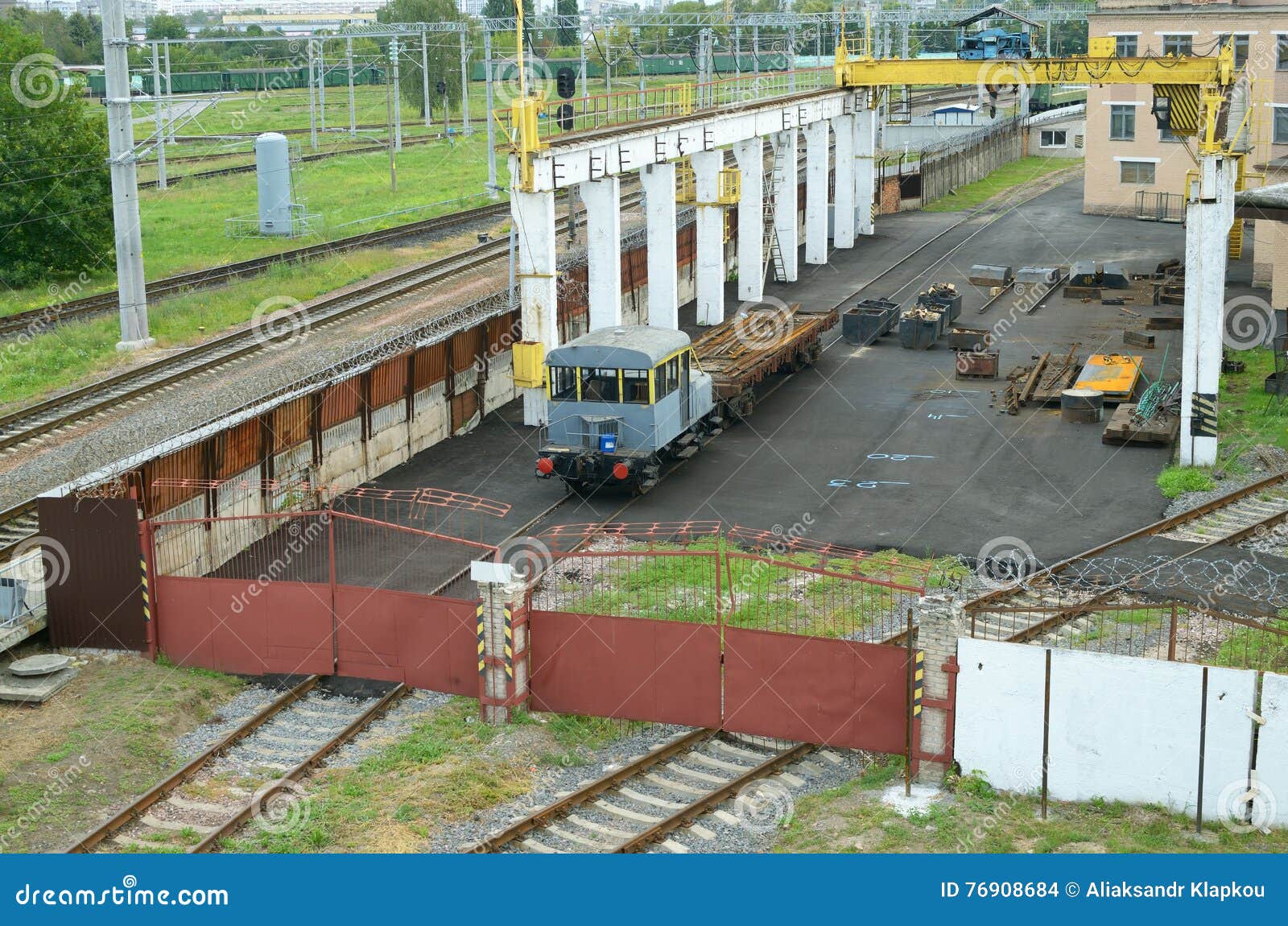 The train stops in depot. stock photo. Image of garage - 76908684
