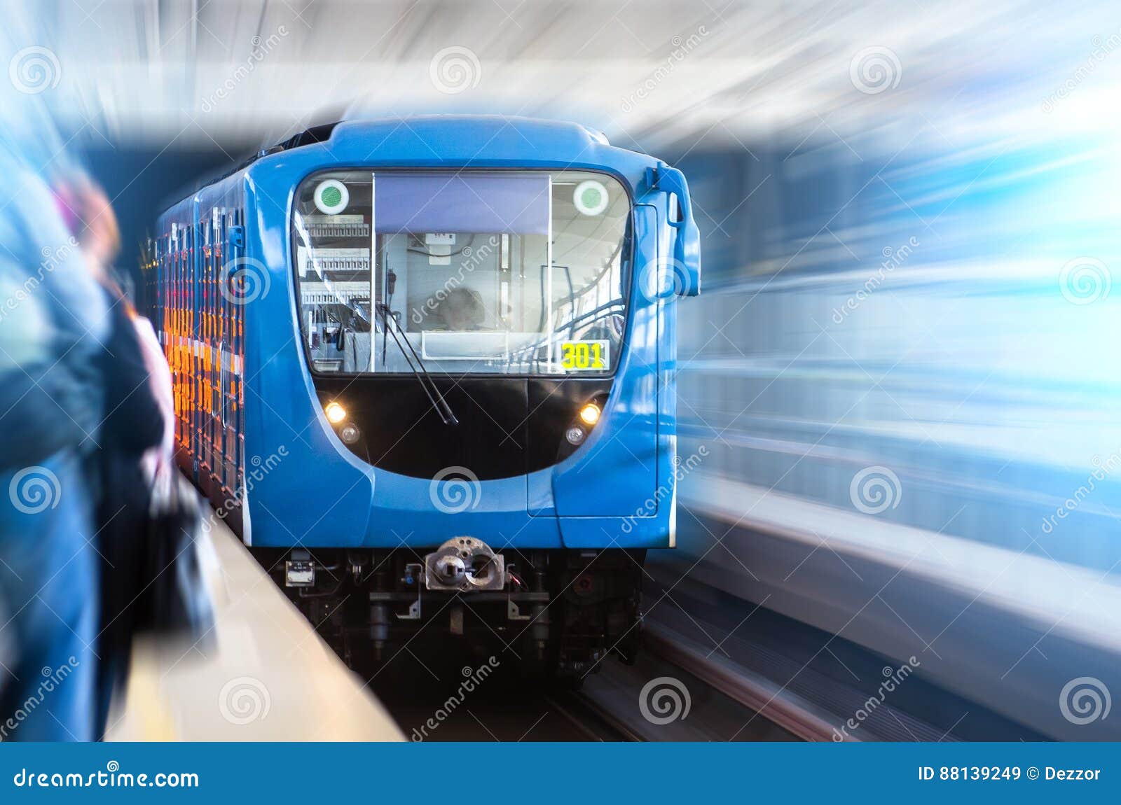 Train in Subway Metro Speed Tunnel People on the Platform Stock Image ...