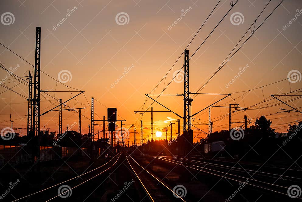 Train sundown stock image. Image of industrial, evening - 51722139