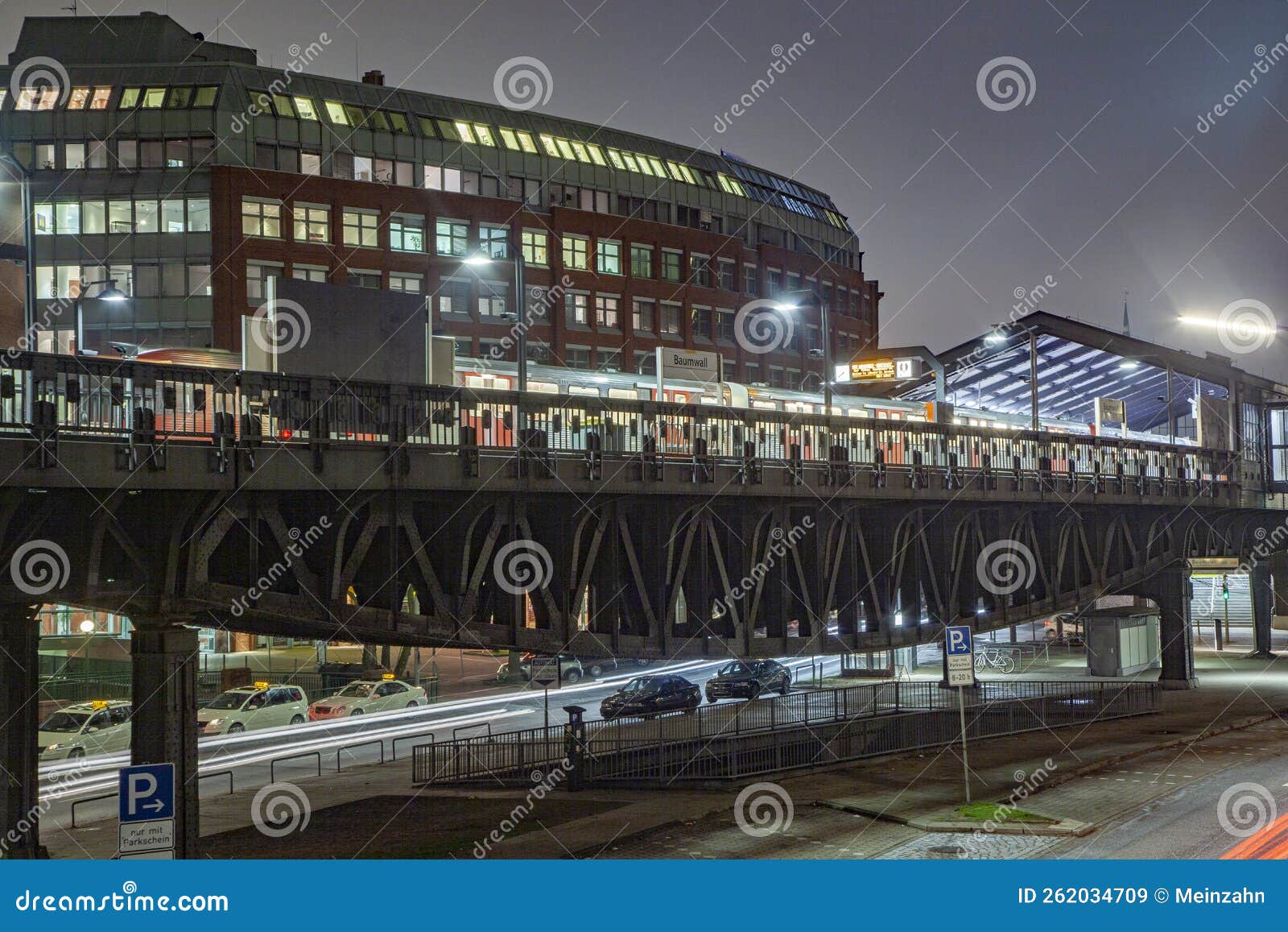 Train System in Hamburg by Night with Station Baumwall Stock Image ...