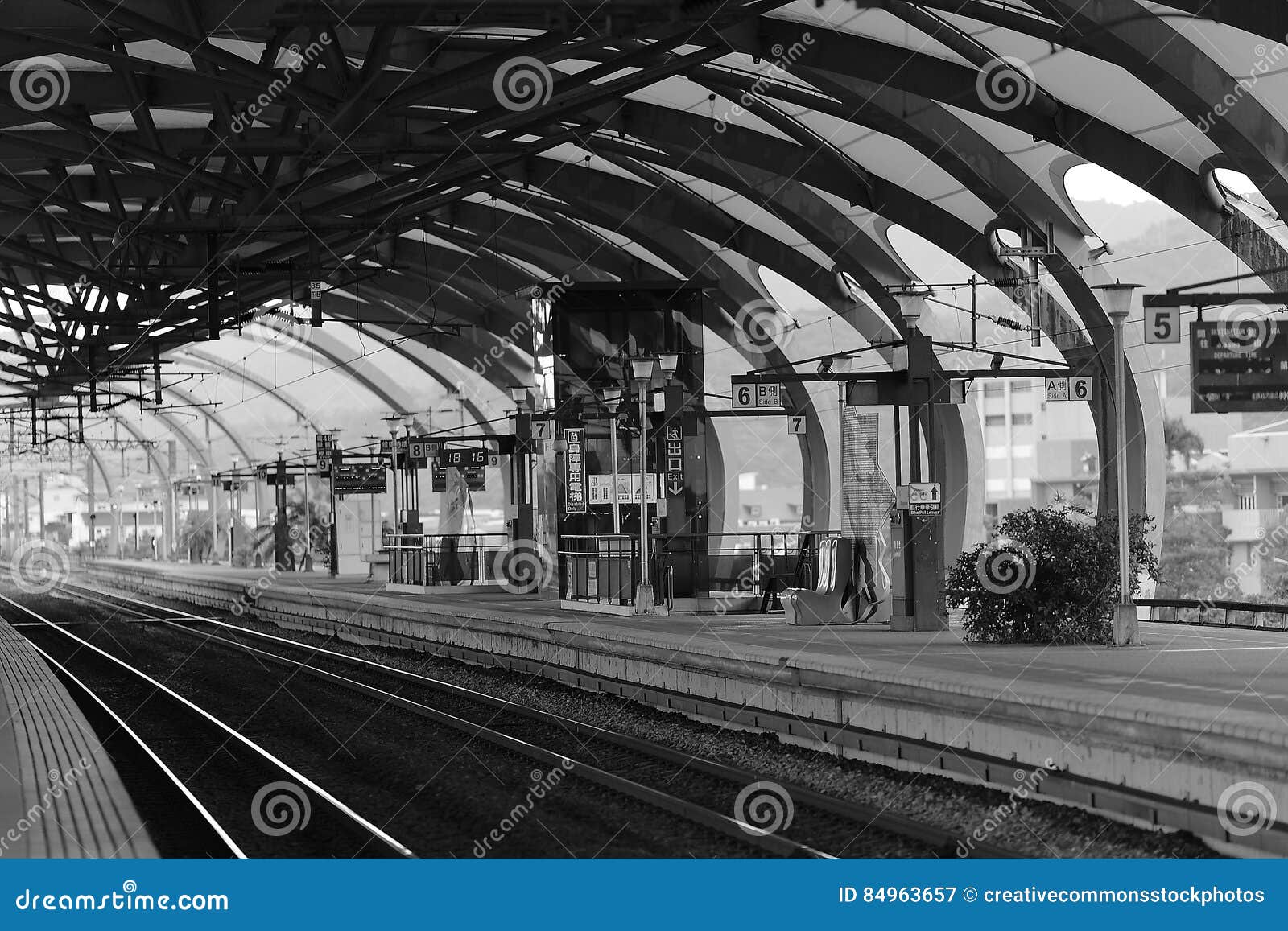 Train Terminal Gray Scale Photo Picture. Image: 84963657