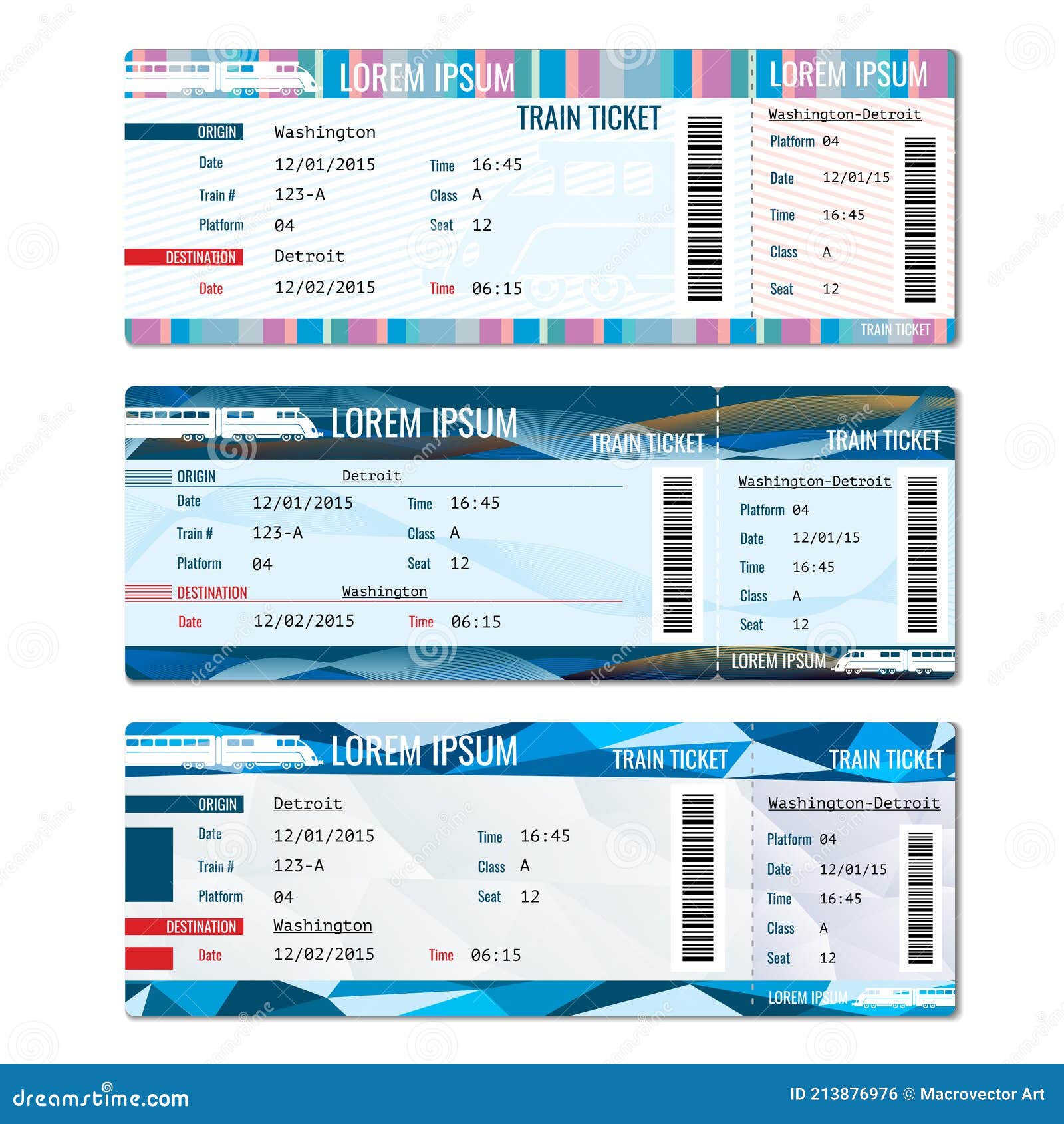 Train Tickets Vector Set Design Vector Illustration Stock Vector ...