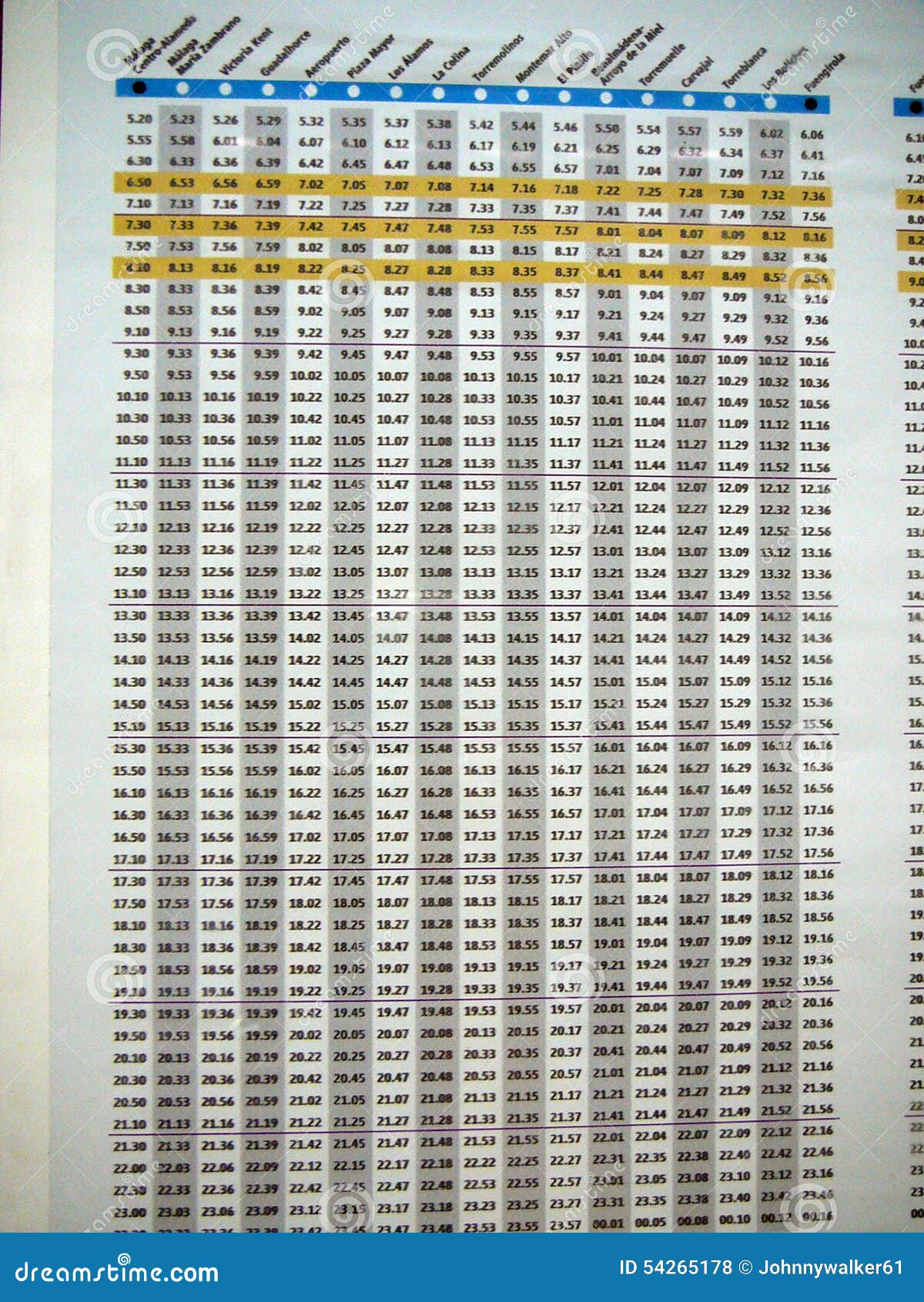 Train Timetable stock photo. Image of destination, table - 54265178