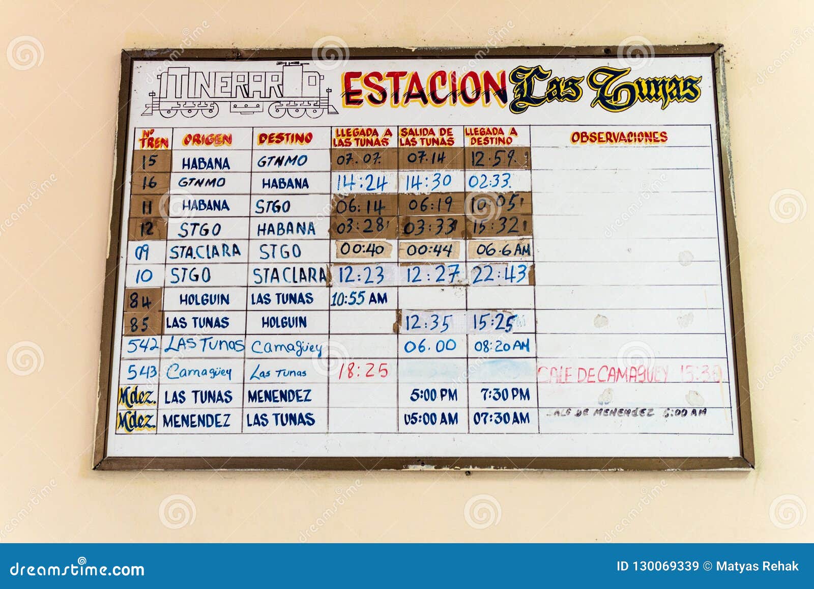 Train Timetable in the Railway Station of Las Tunas, Cu Stock Image ...
