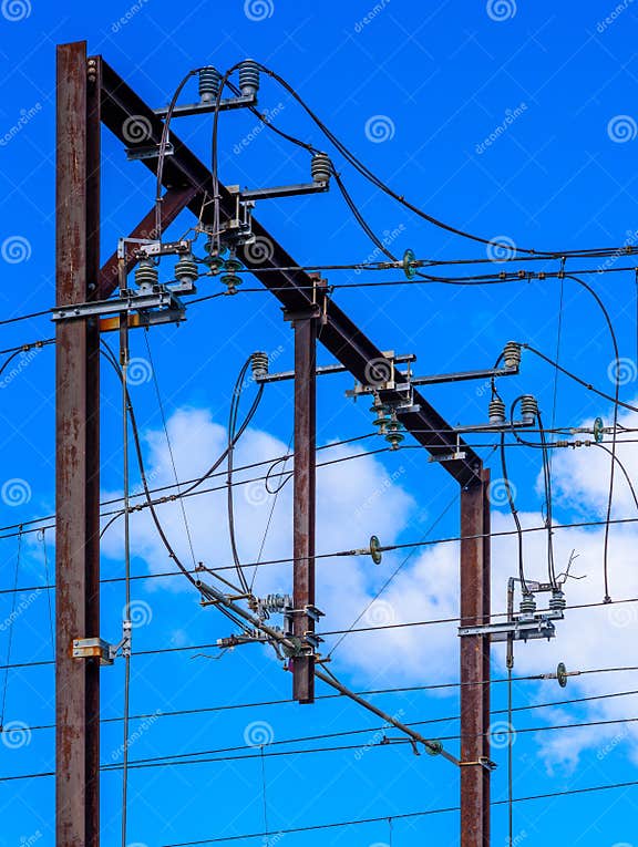 Train Electrical Power Cables Stock Photo - Image of clouds, electric ...