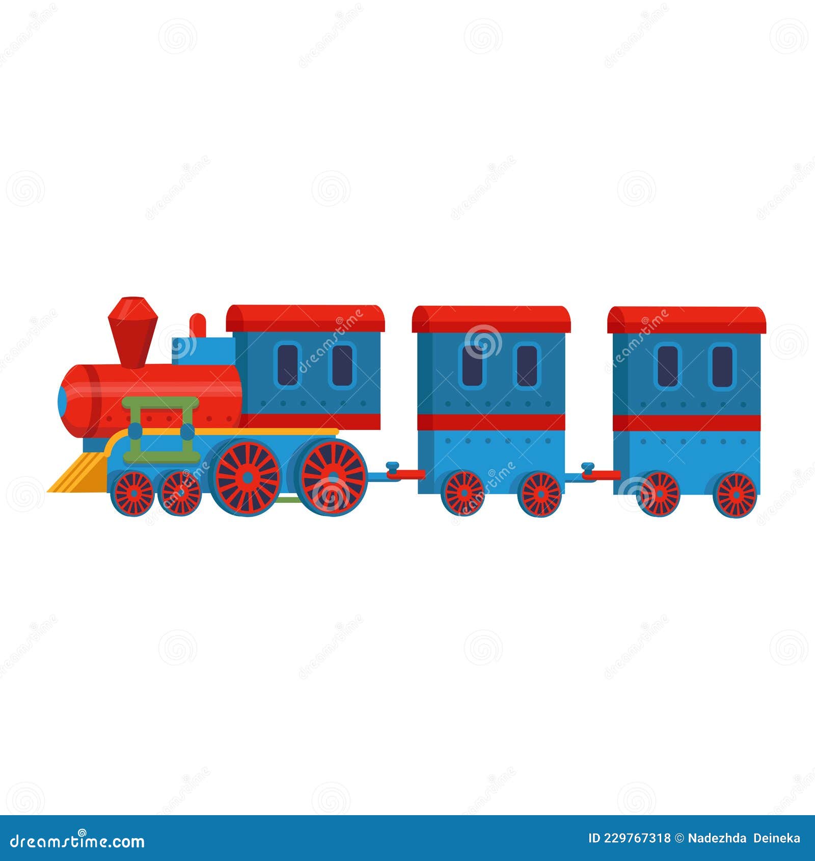 Train Toy with Carriages on White Background. Cartoon Illustration ...