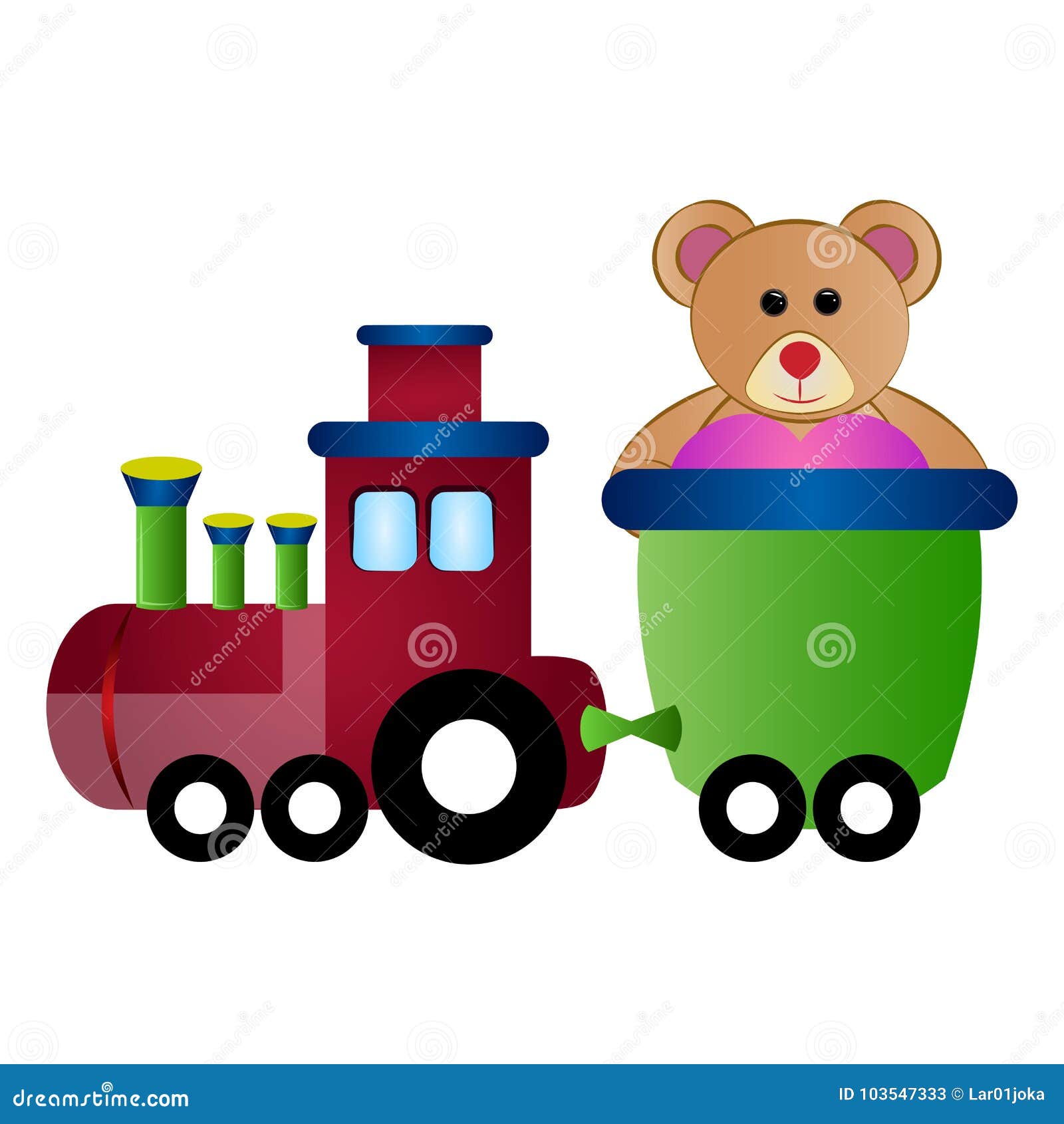 Train Toy with a Teddy Bear Stock Vector - Illustration of cute, play ...