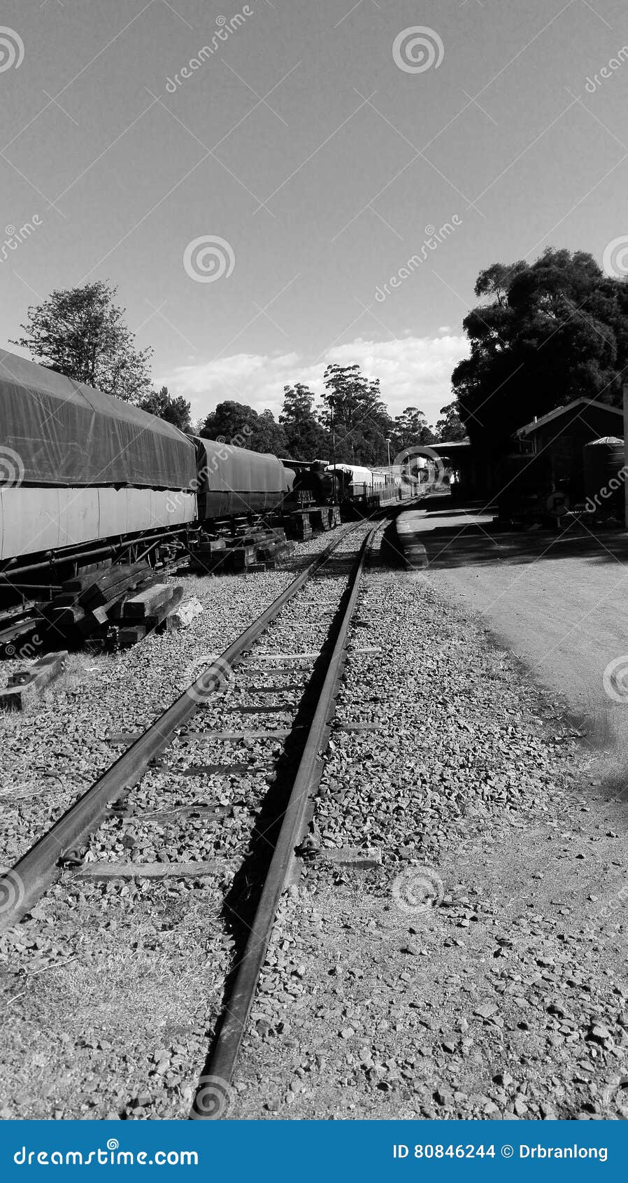 Train Track on Old Railway Siding with Train Carriages and Train ...