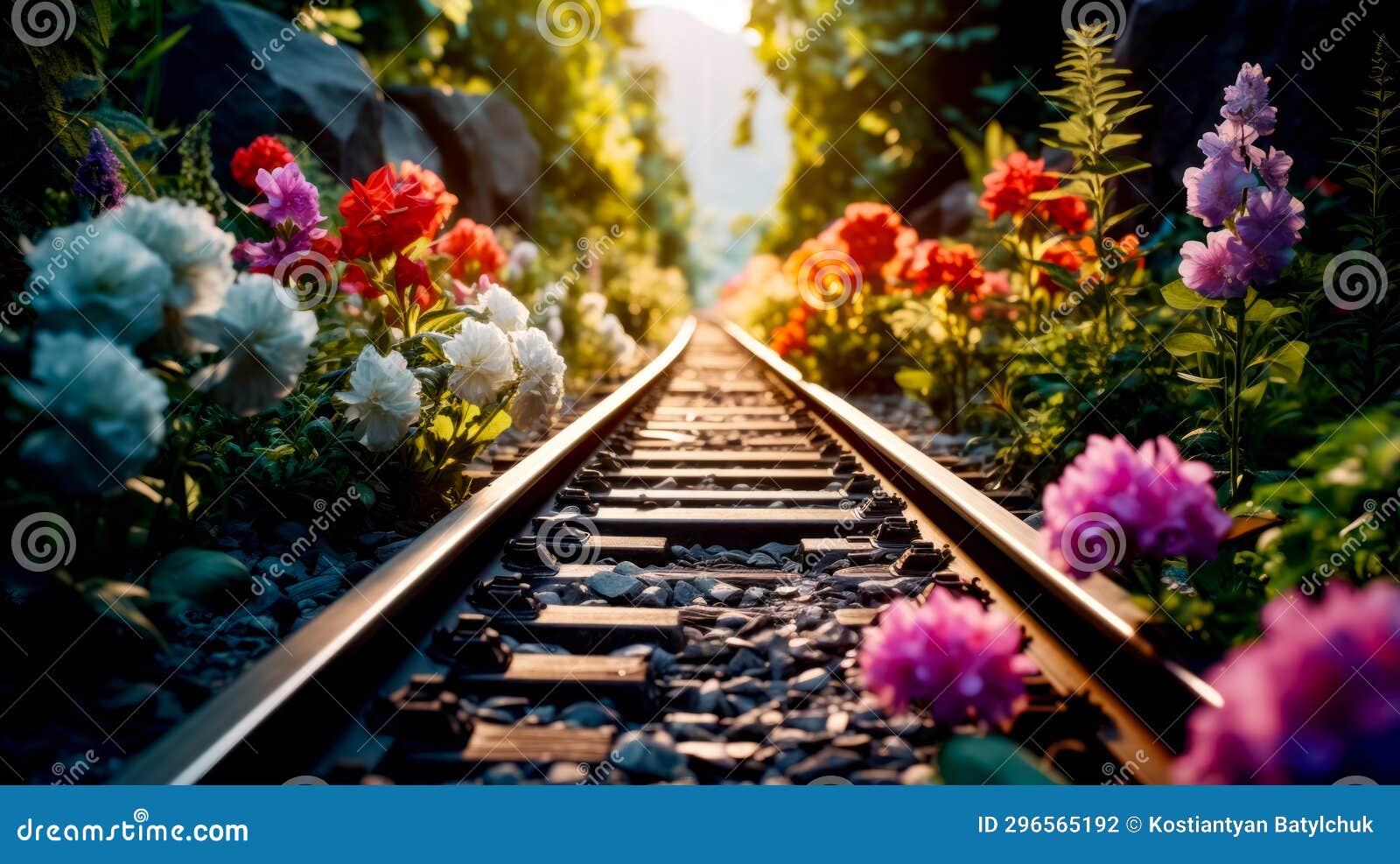 Train Track with Flowers Growing on it S Sides and the Sun Shining ...