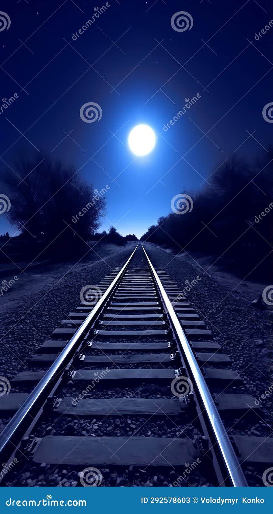 A Train Track with a Full Moon in the Background Stock Image - Image of ...