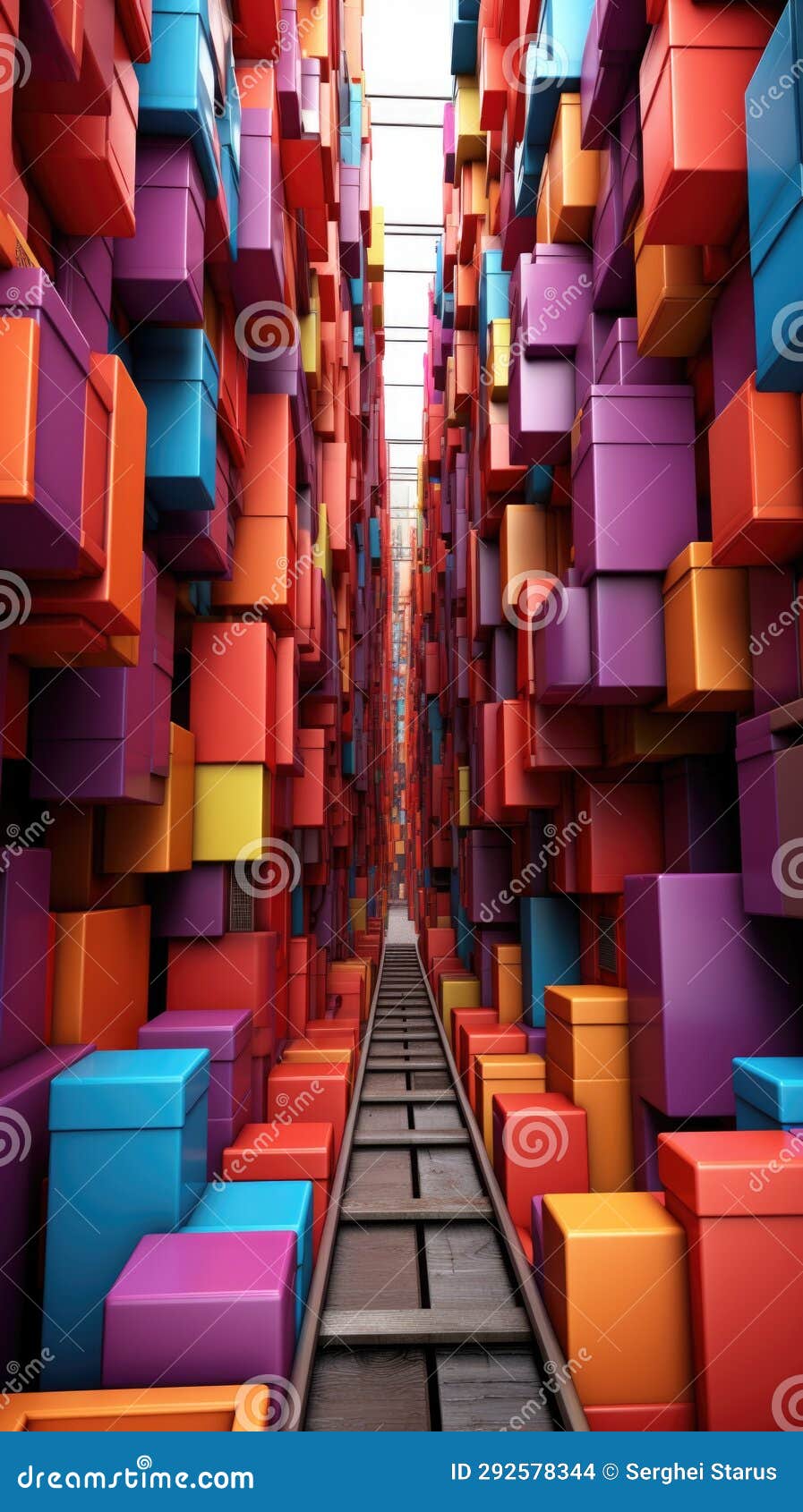 A Train Track is Going through a Tunnel Filled with Colorful Boxes, AI ...