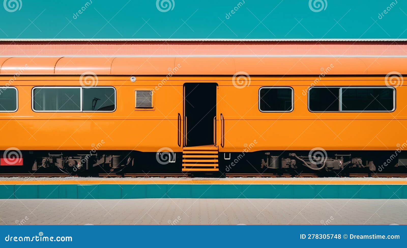 A Bright Train at the Railway Station Stock Illustration - Illustration ...