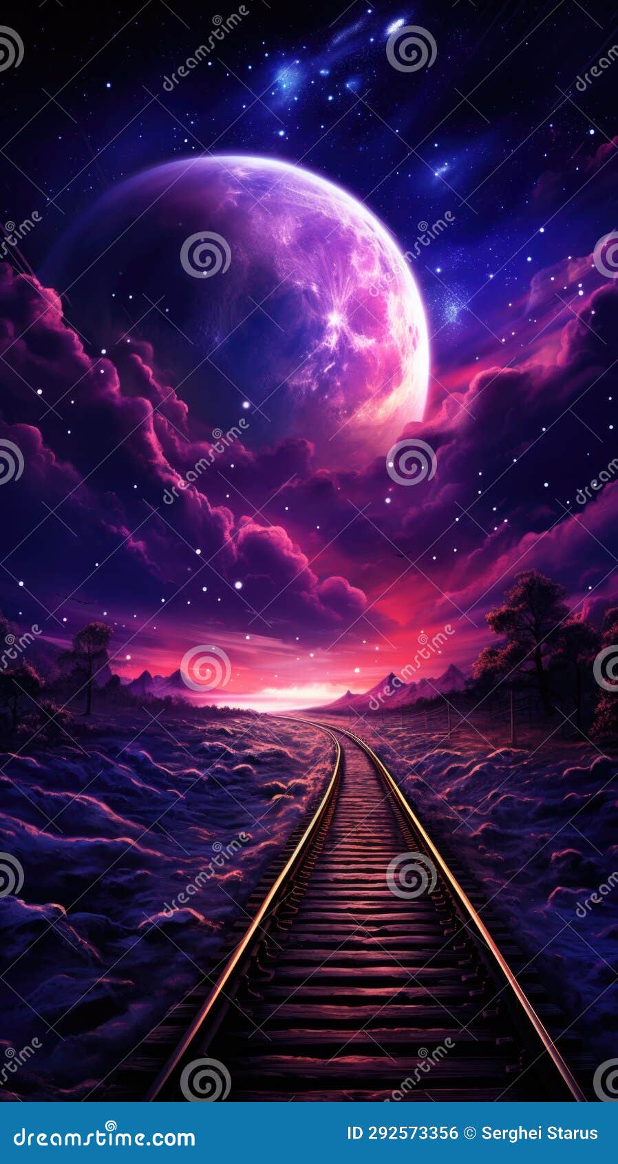 A Train Track Leading To the Moon, AI Stock Photo - Image of travel ...