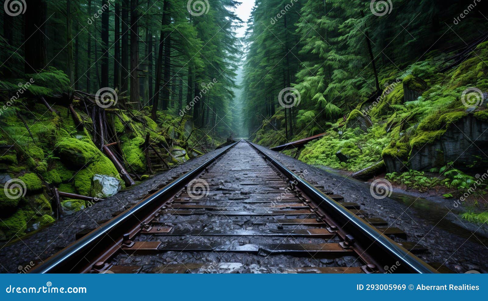 A Train Track in the Middle of a Forest Stock Illustration ...